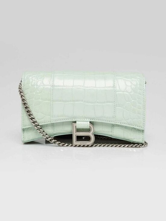 Balenciaga | Bags | Balenciaga Light Green Croc Embossed Leather Soft ...